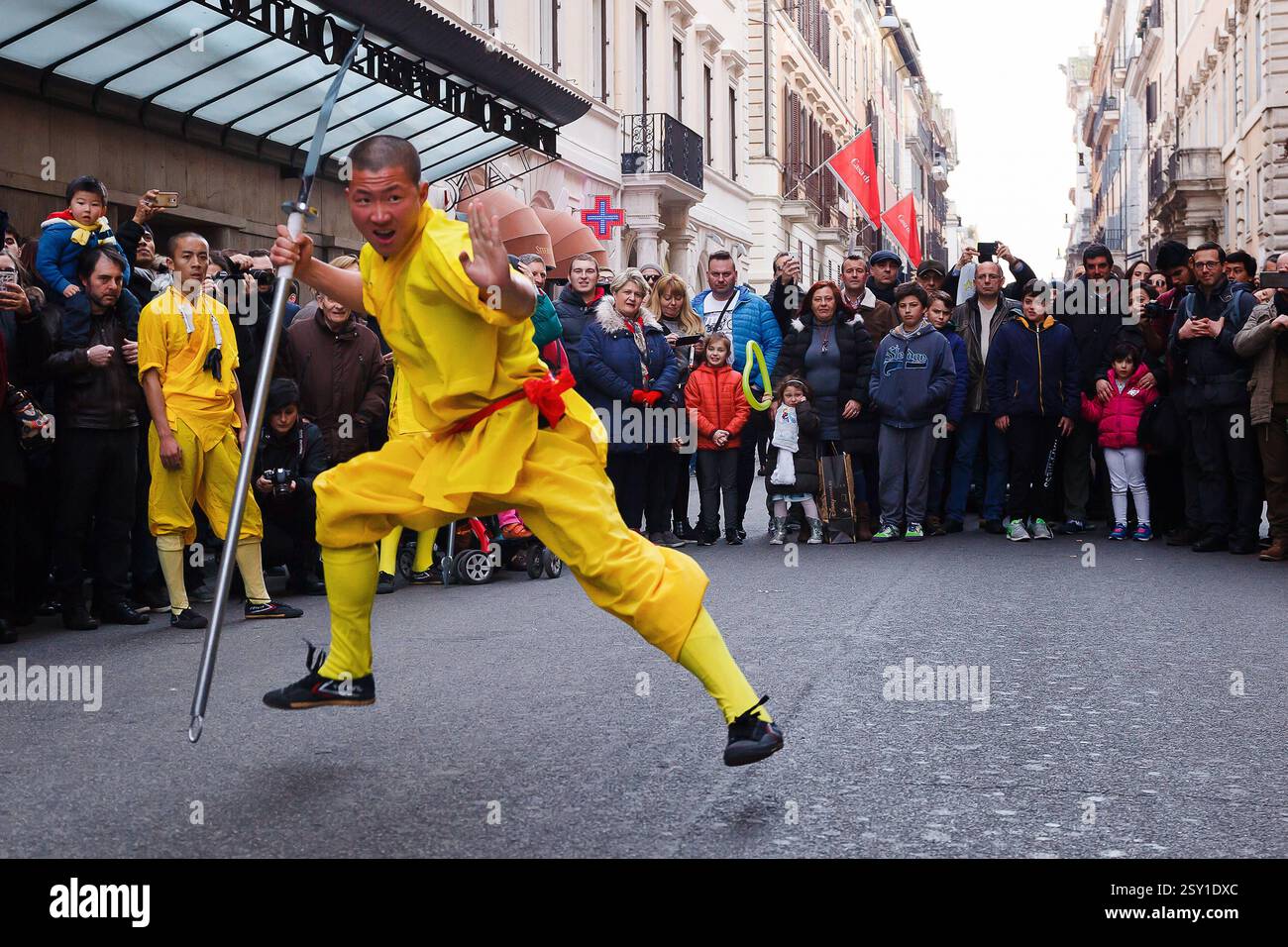 monk athlete performs with the sword Rome, Italy - January 28, 2017 ...