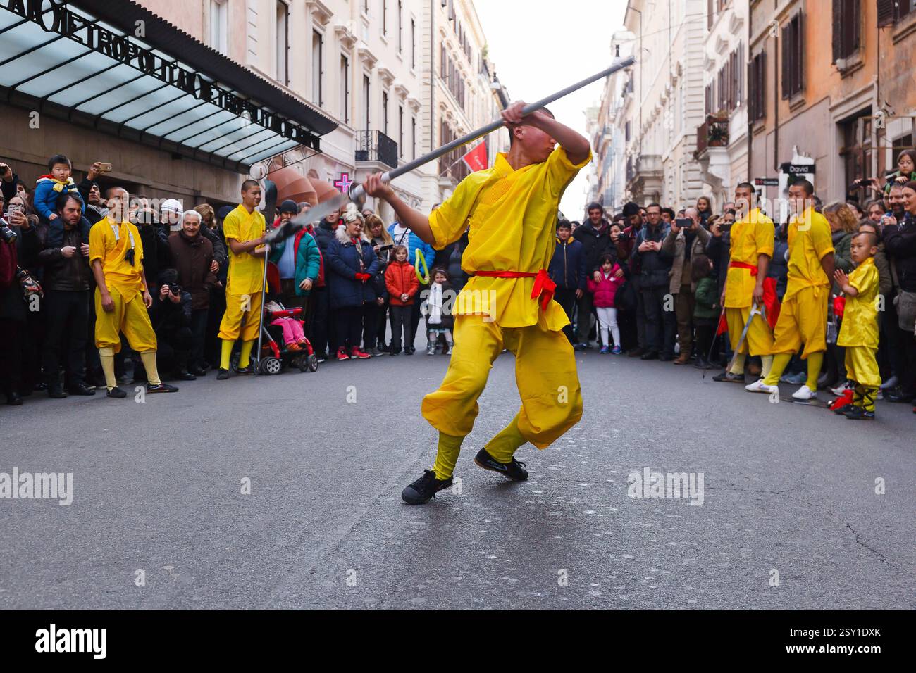 monk athlete performs with the sword Rome, Italy - January 28, 2017 ...