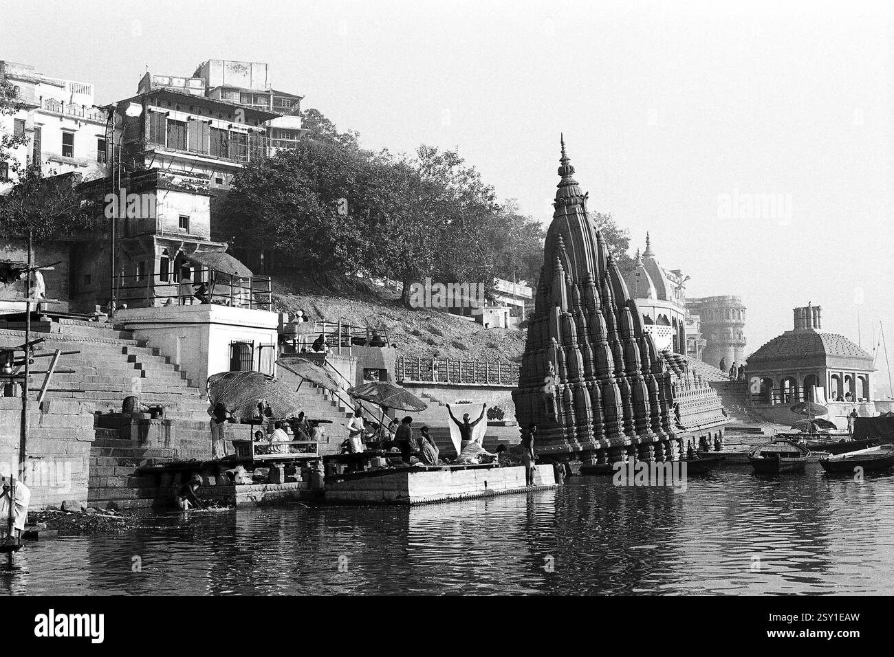 Tilted temple on Ghats of river Ganges Varanasi Uttar Pradesh India ...