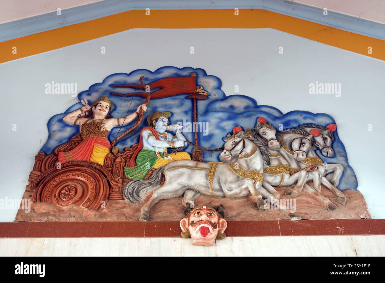 Arjuna with krishna on chariot relief figures, shri ravalnath temple ...