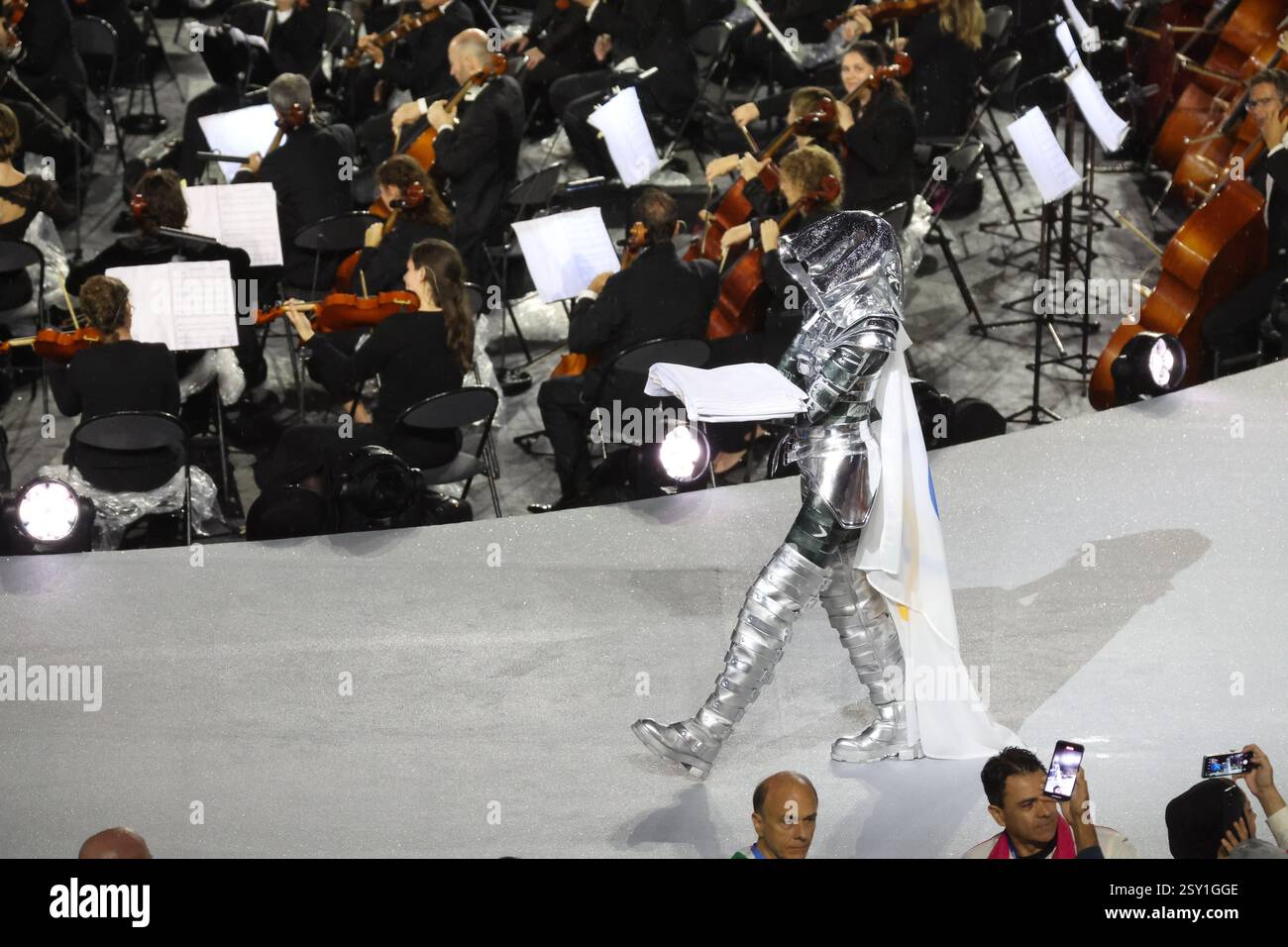 July 26th, 2024 - Paris, France: the Horsewoman wearing a silver and ...