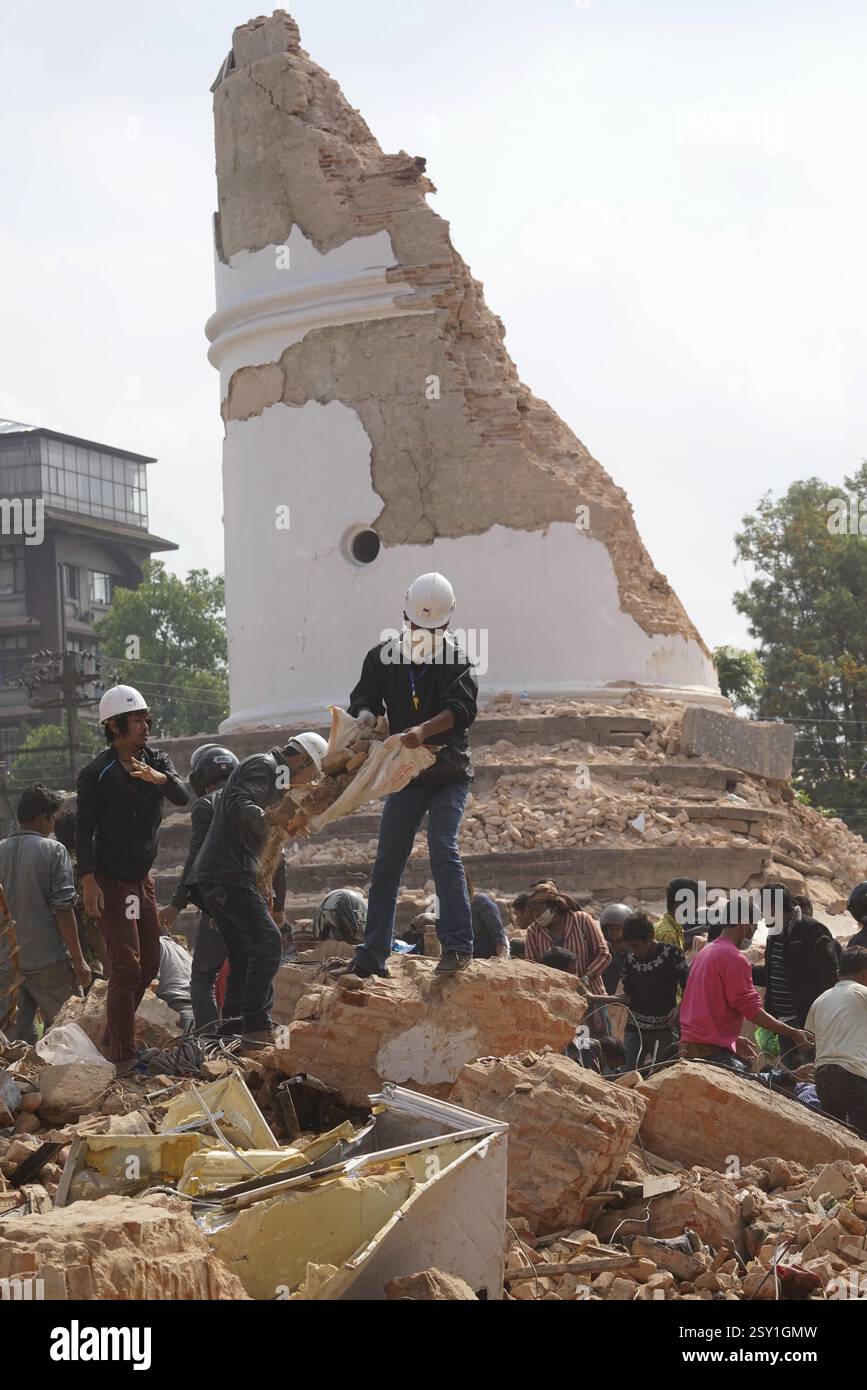 Dharahara tower after earthquake, kathmandu, nepal, asia Stock Photo ...