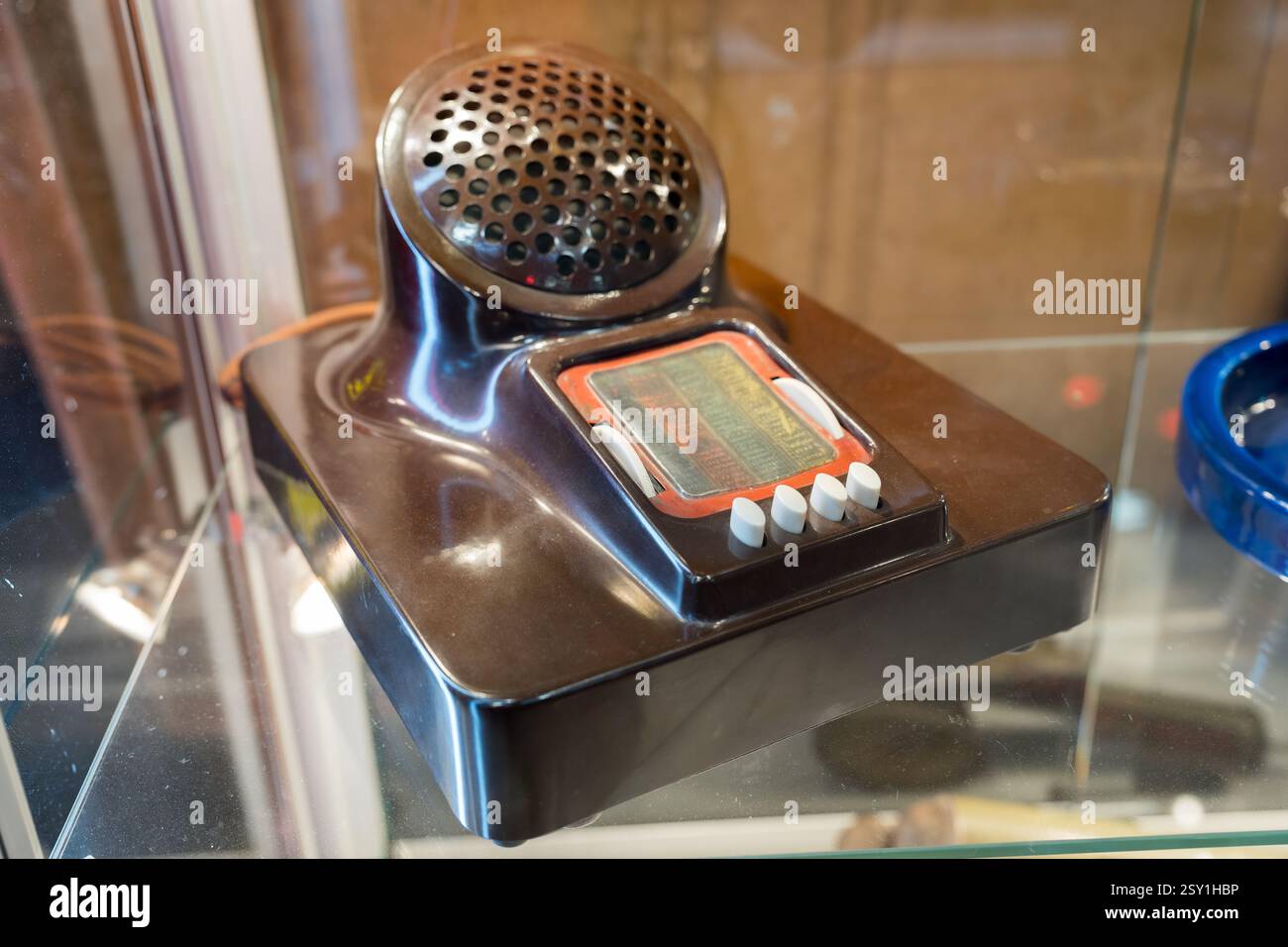 Vintage communication device displayed in a museum showcasing technological evolution through ...