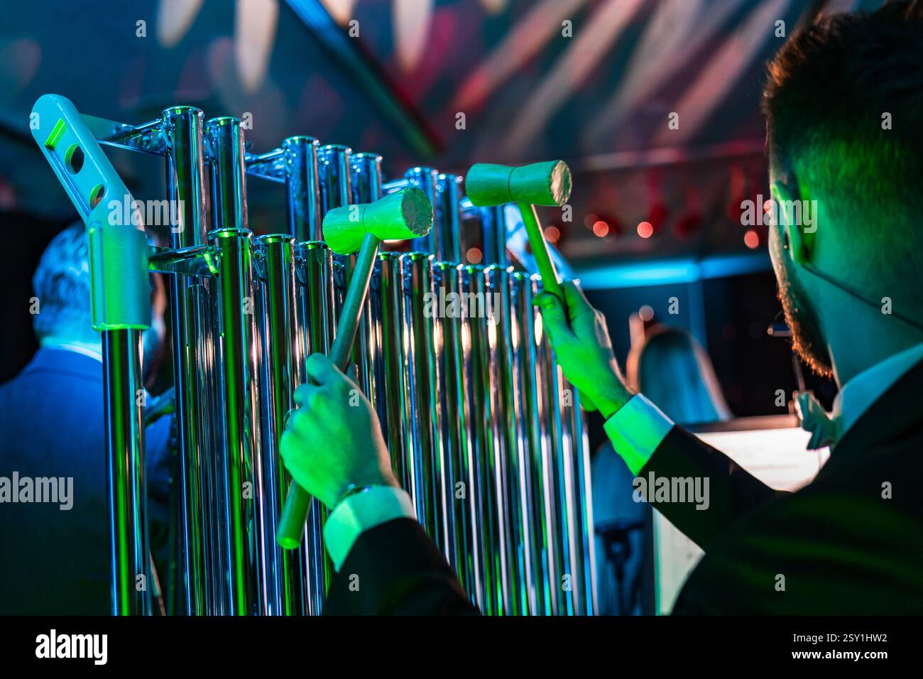 musical instrument - tubular bells struck with a hammers during a ...