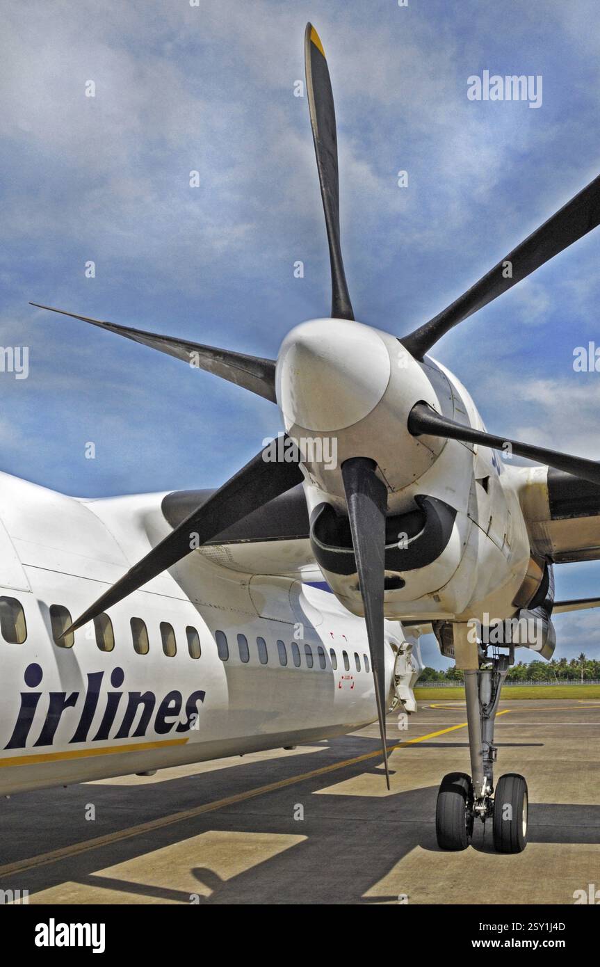 Propeller aircraft, prop jet Fokker 50, former Riau Airlines, at the ...
