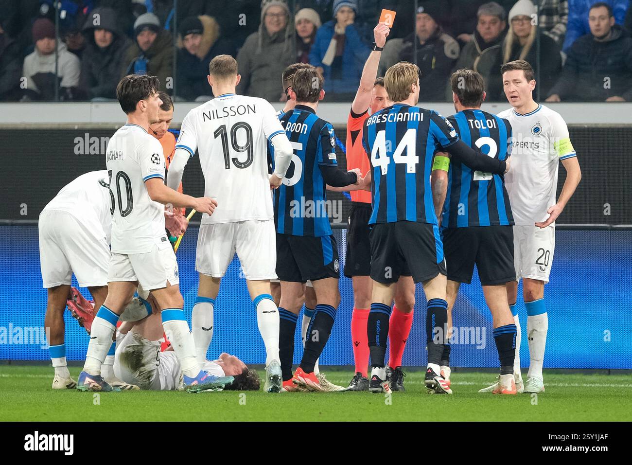 The Referee of the match, Felix Zwayer from Germany shows the red card ...