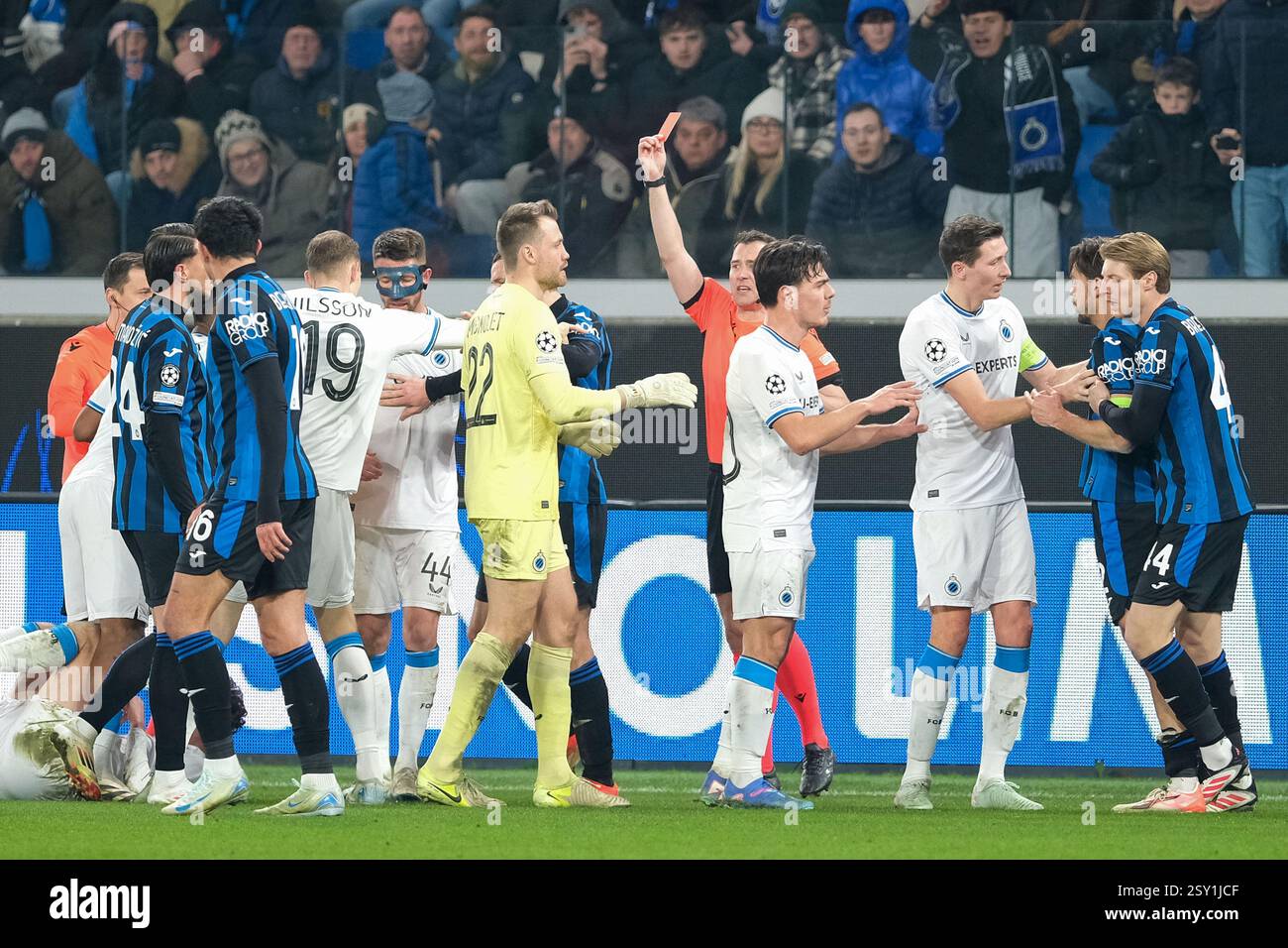 The Referee of the match, Felix Zwayer from Germany shows the red card ...