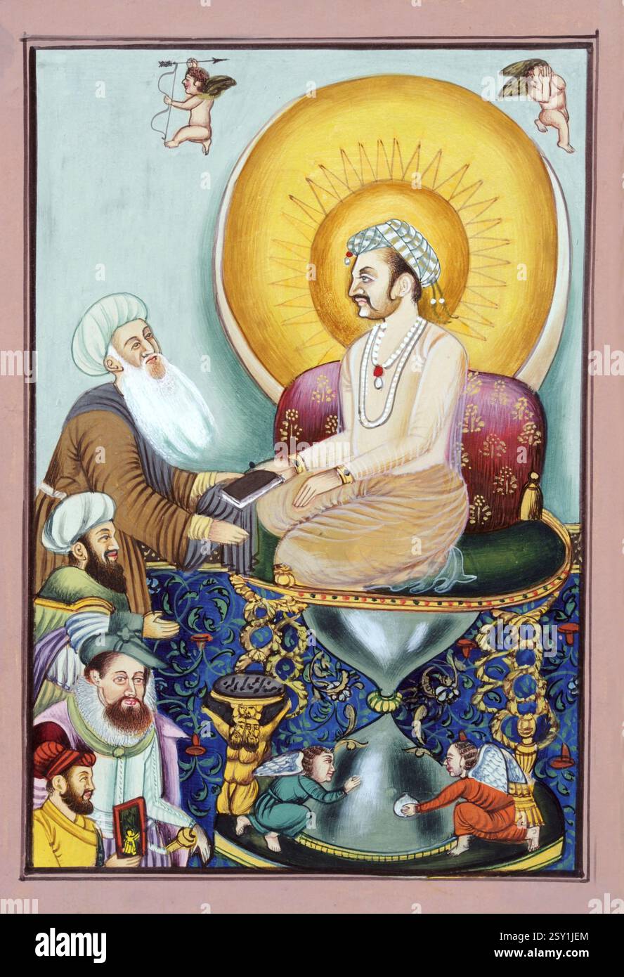 Miniature Painting of Abul Fazl Presenting Akbar Name to Mughal Emperor ...
