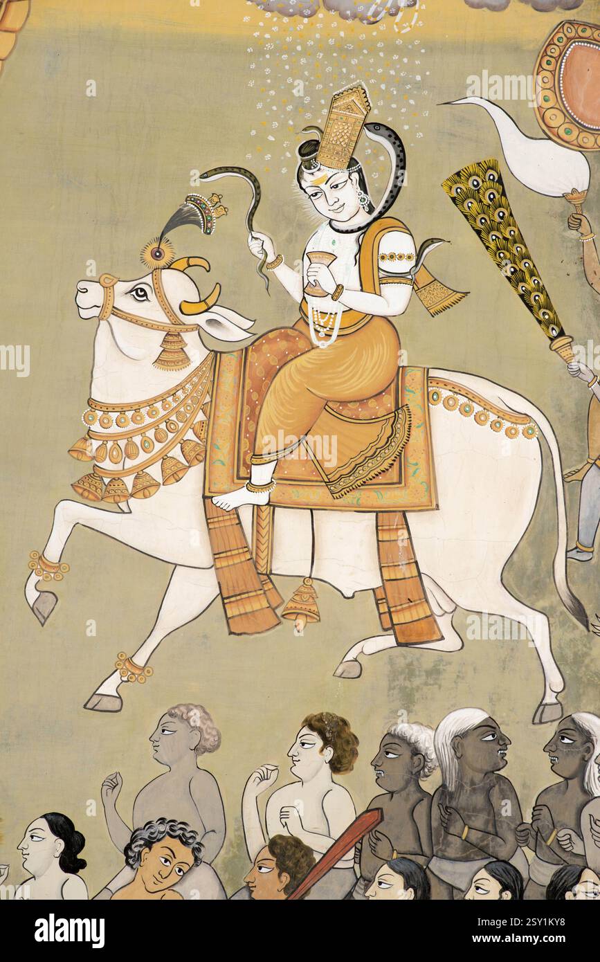 Painting of lord shiva riding on bull, mehrangarh fort, jodhpur ...