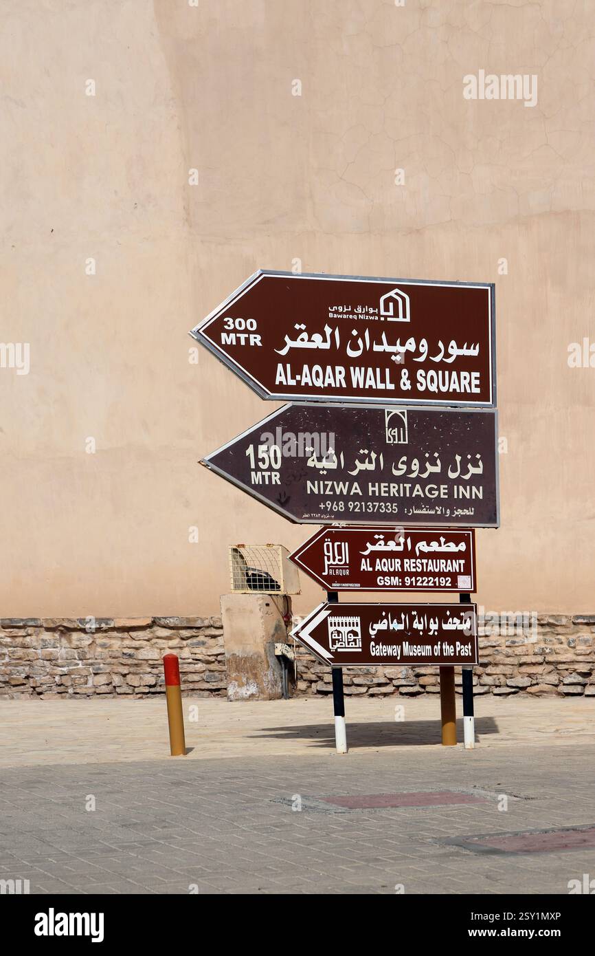 Bilingual Signs at Nizwa Fort Oman Stock Photo - Alamy