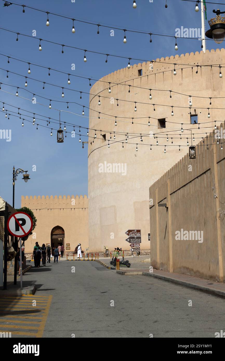 Stringed Lights for Ramadan outside Main Tower of Nizwa Fort Oman Stock ...