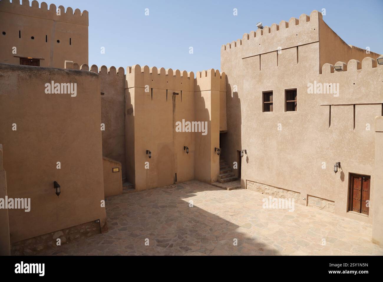 Crenulated Walls of Ancient 17th Century Nizwa Fort Oman Stock Photo ...