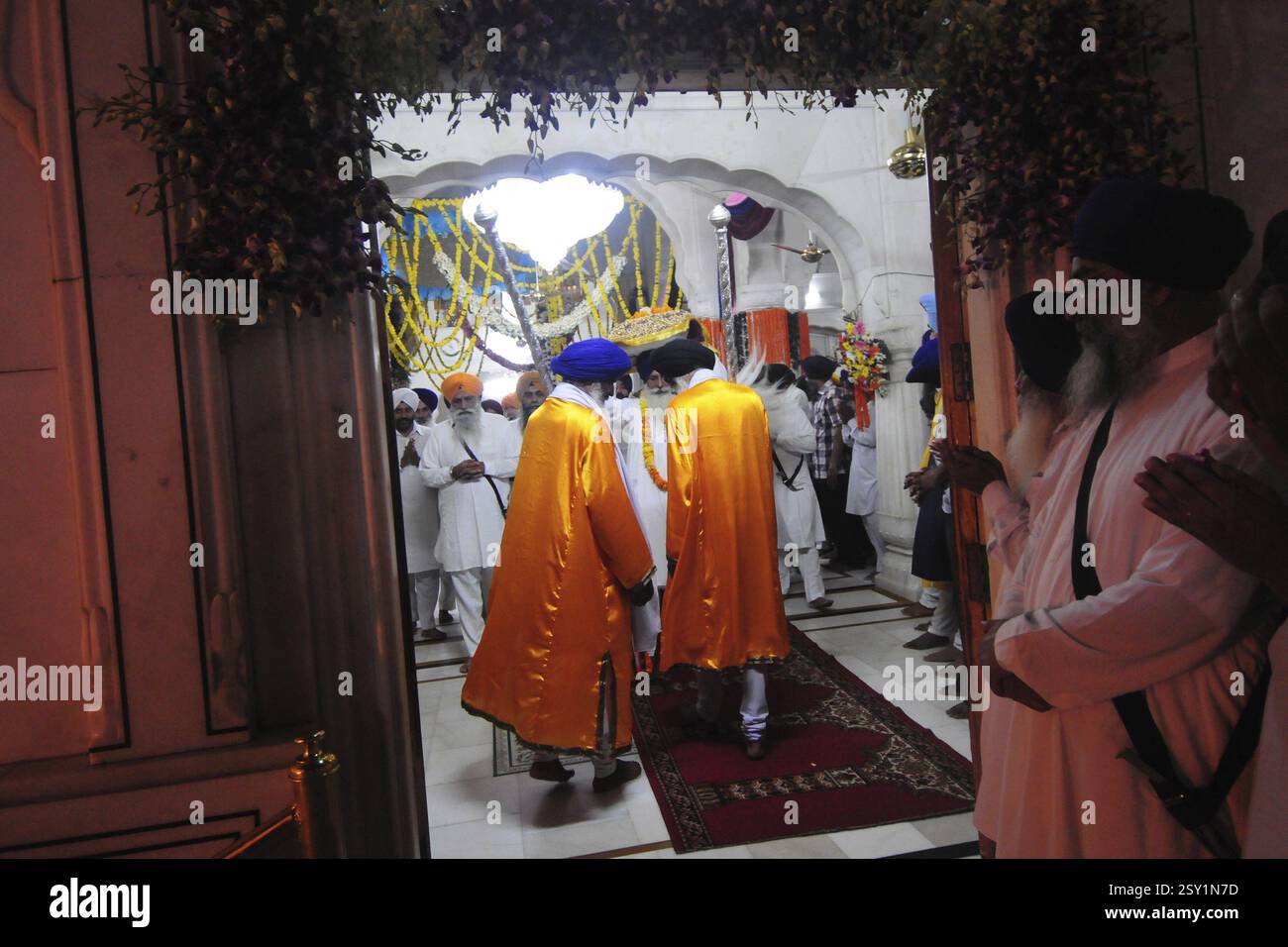 Devotees carrying holy book, guru granth sahib, golden temple, amritsar ...