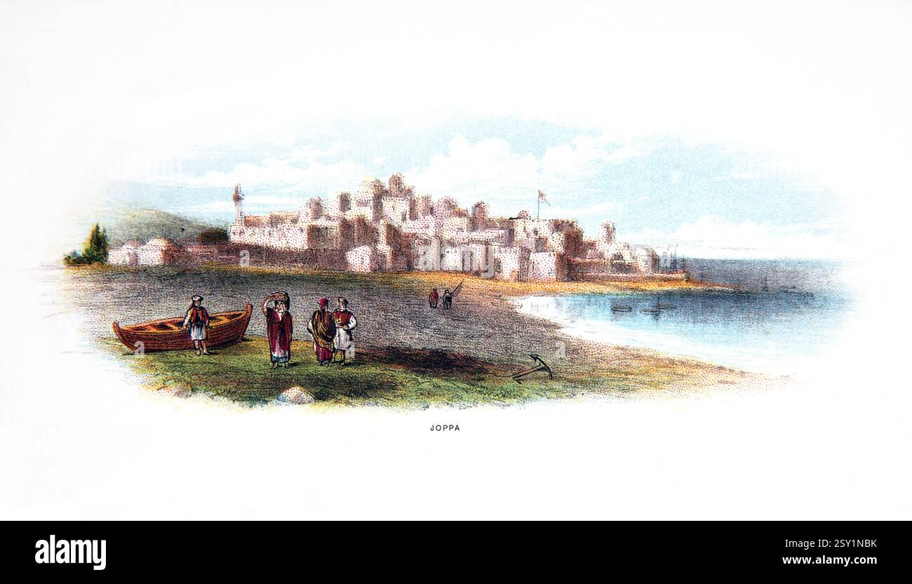 Illustration of Port City of Joppa (Jaffa) in Antique 19th Century Holy ...