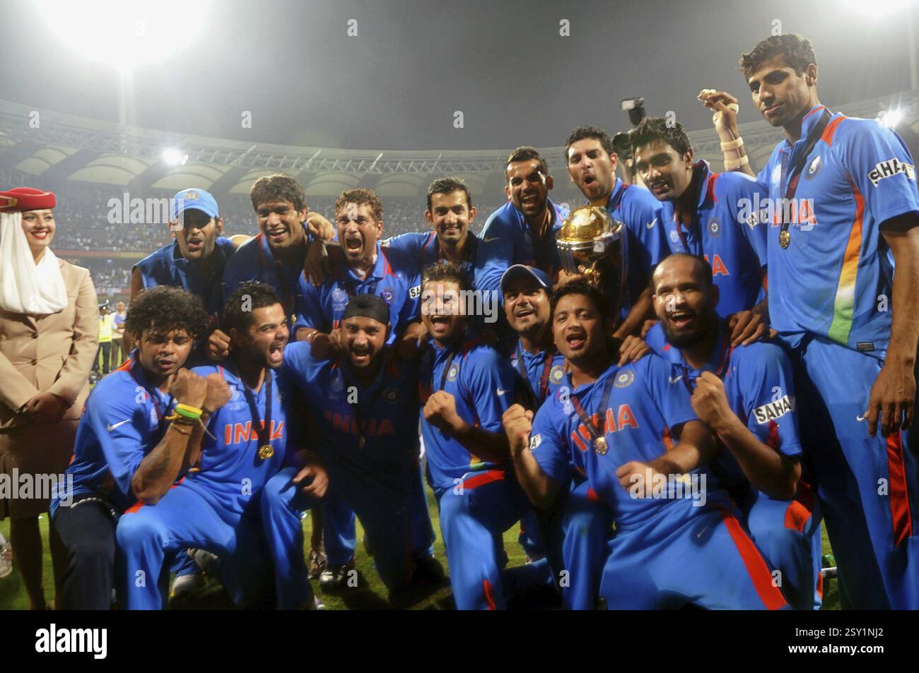 Cricketers celebrate trophy beating Sri Lanka ICC Cricket World Cup ...