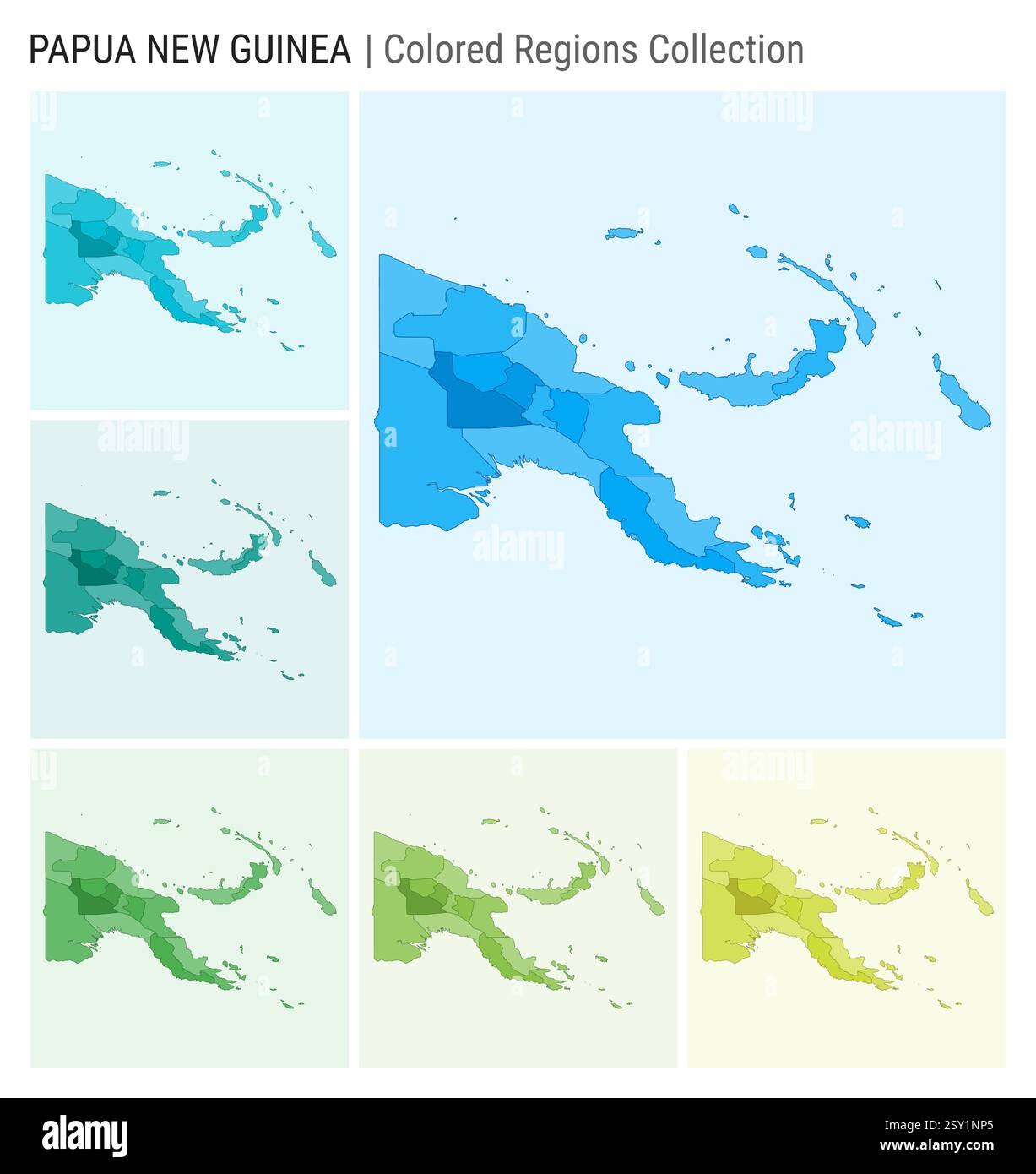 Papua New Guinea map collection. Country shape with colored regions ...