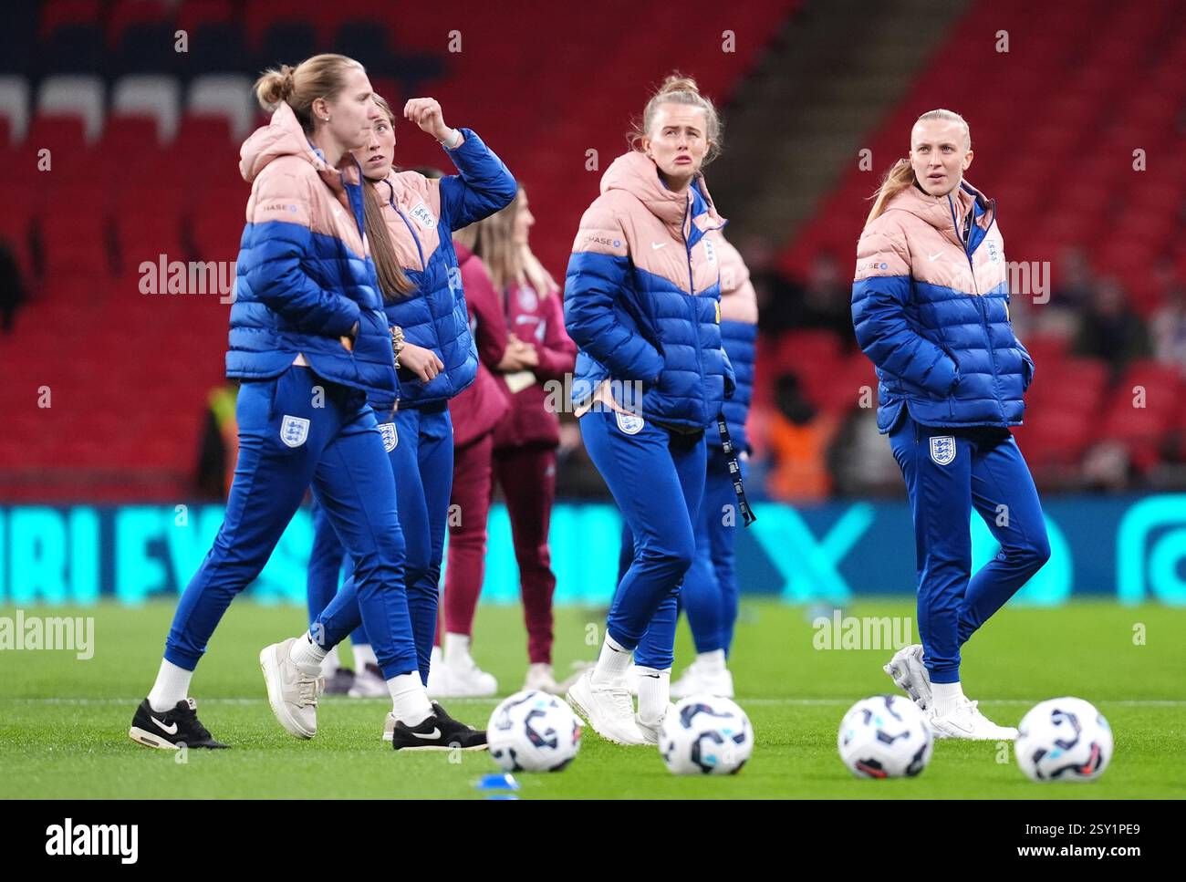 England players inspect the pitch before the UEFA Women's Nations ...