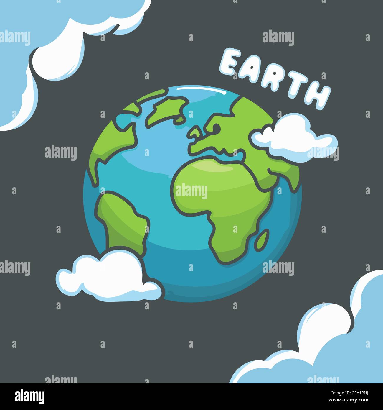Cartoon Earth with Clouds Vector Illustration: Global Concept Stock ...