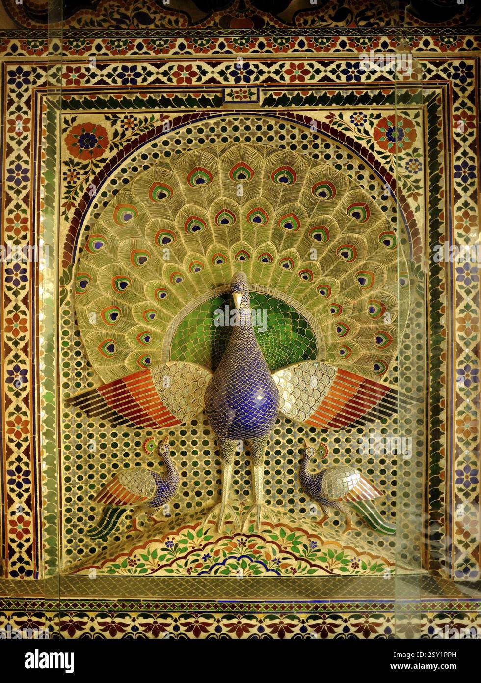 Mosaic of dancing peacock in city palace museum udaipur rajasthan india ...
