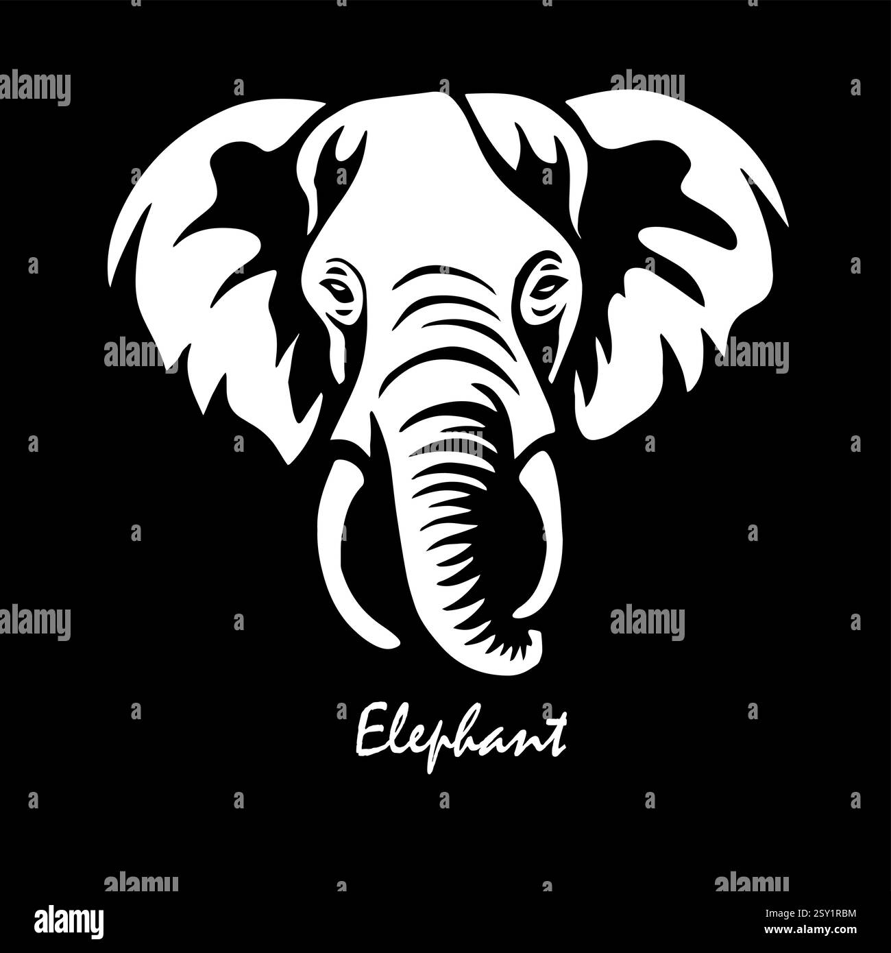 Elephant head on black background. hand drawing. Not AI, Vector ...