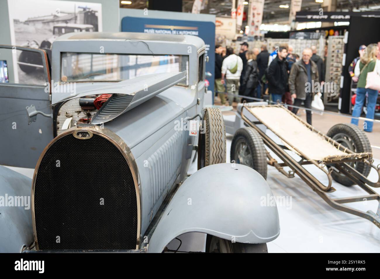 Vintage racing car on display at an automotive exhibition showcasing ...