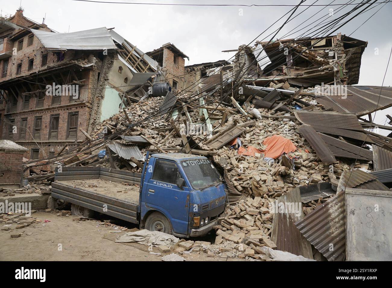 Residential building collapsed, earthquake, kathmandu, nepal, asia ...