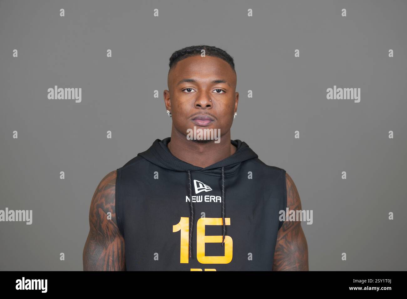 Iowa running back Kaleb Johnson (RB16) poses for a portrait at the NFL football Combine on ...