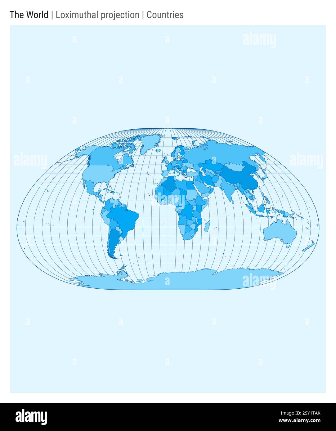 World Map. Loximuthal projection. Countries style. High Detail World ...