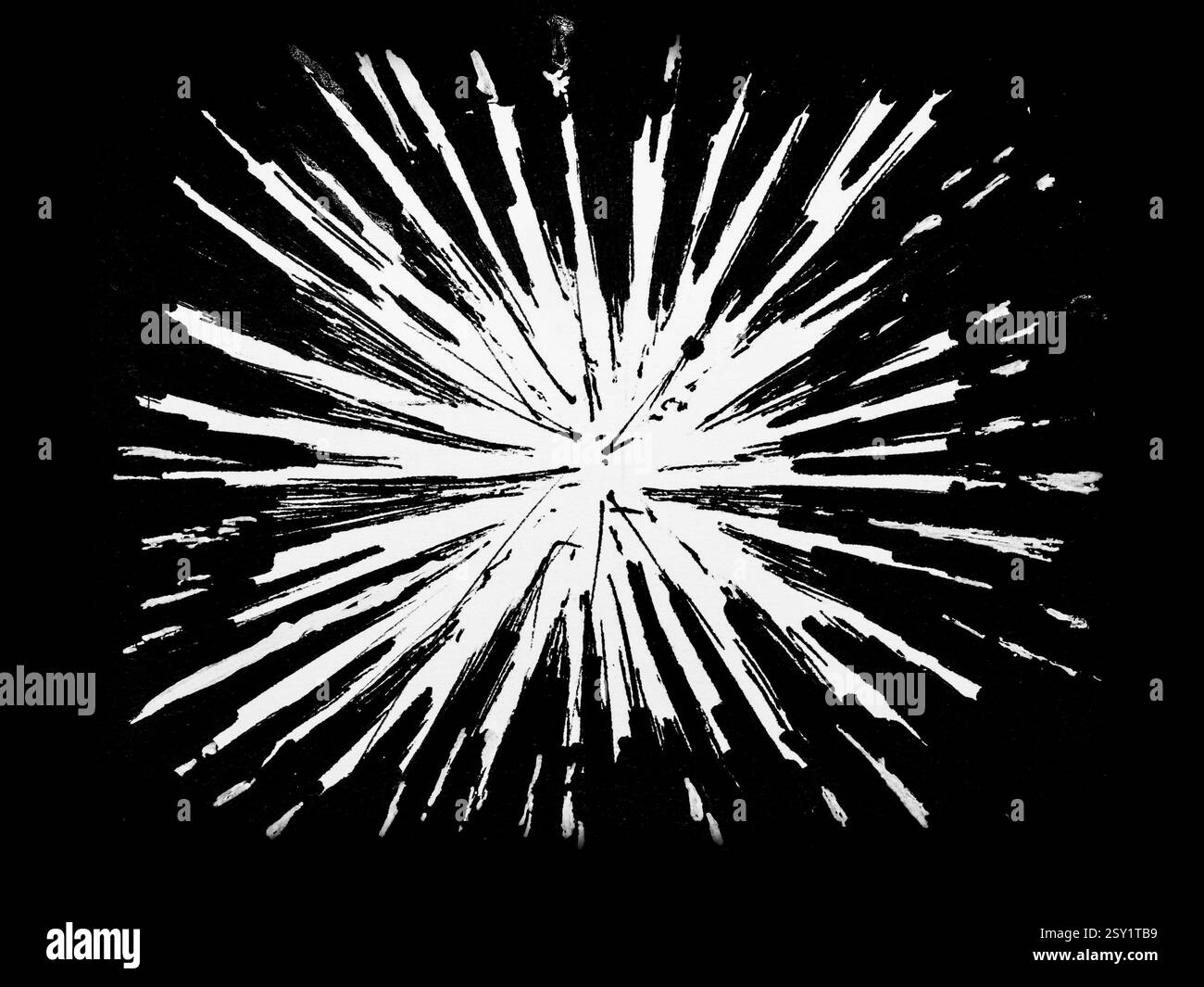 Drawn background image made of outward expanding white lines on a black ...