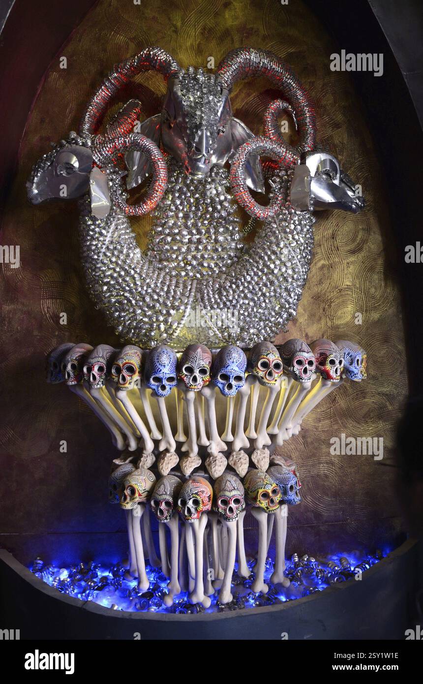 Human skeleton in Pandal Durga Puja festival at Kolkata India Stock ...