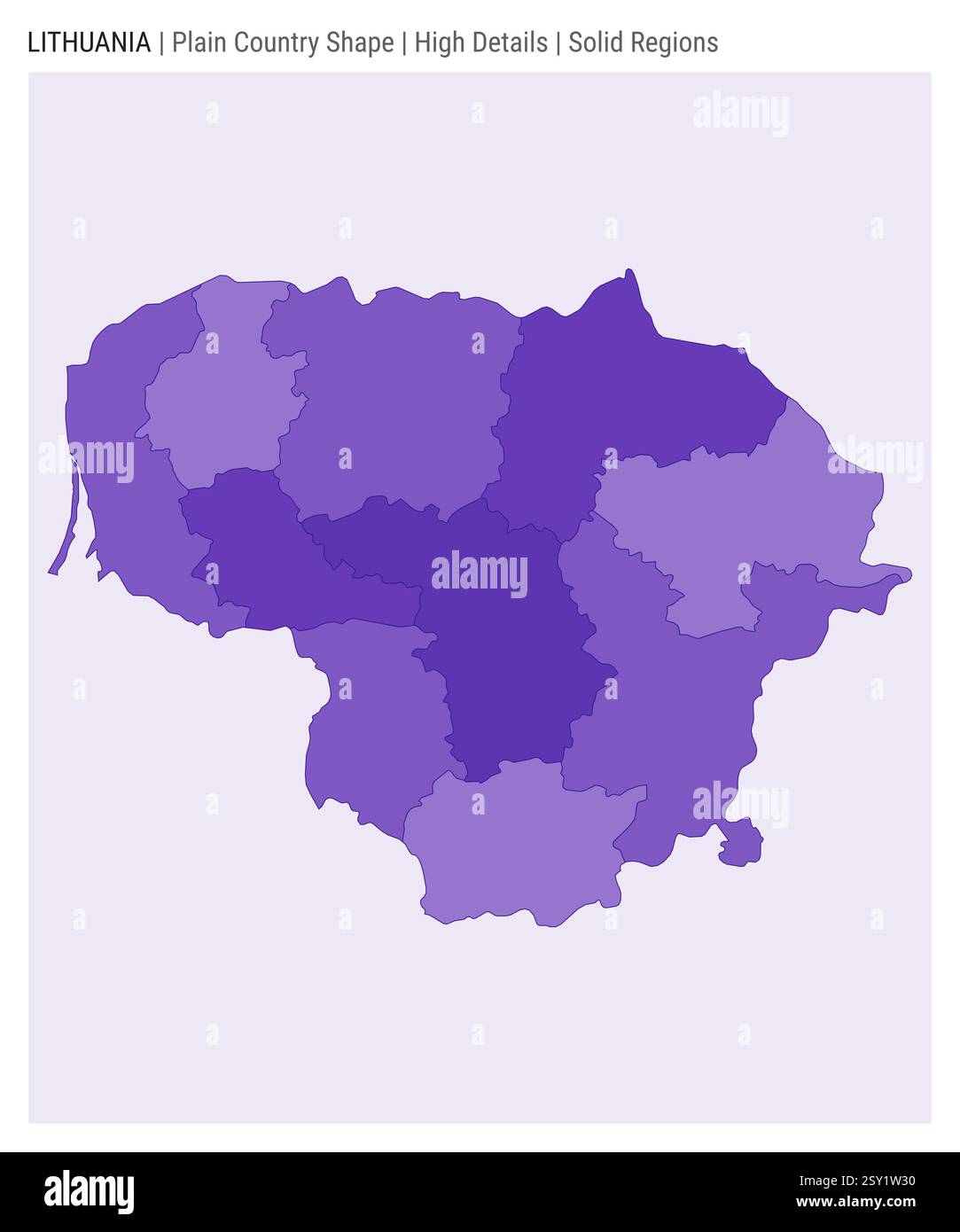 Lithuania plain country map. High details. Solid regions style. Shape ...