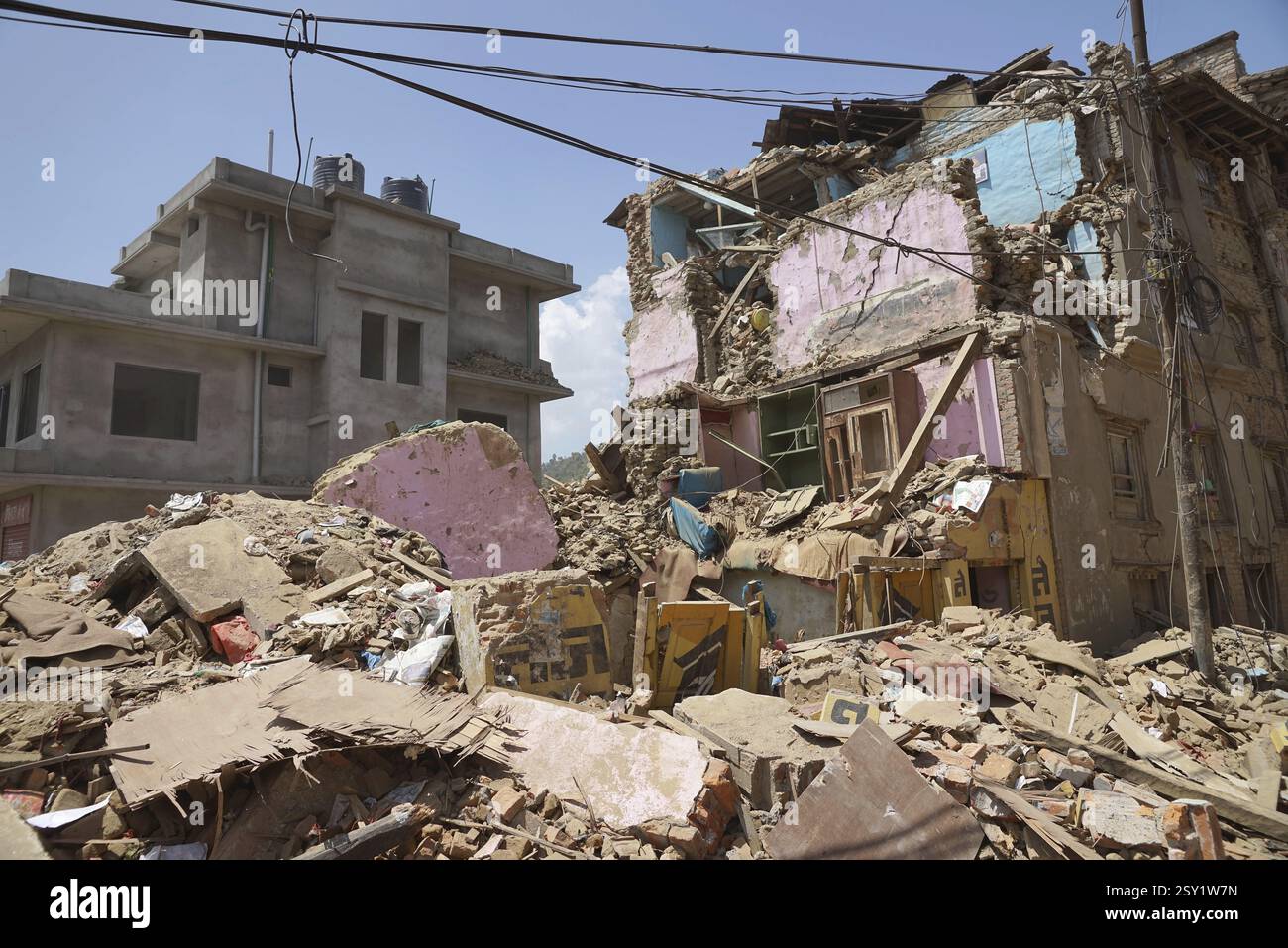 Residential building collapsed, nepal, asia Stock Photo - Alamy