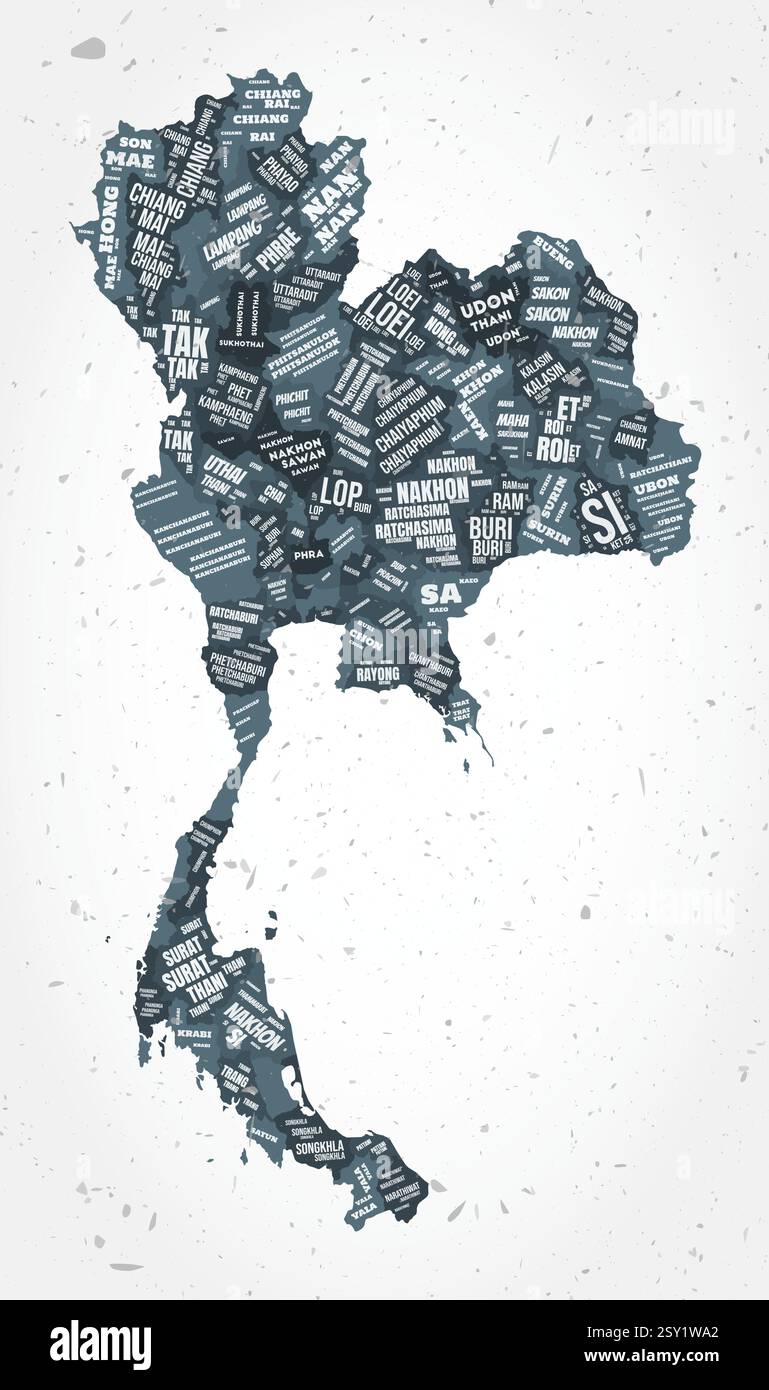 Thailand regions word clouds. Country shape on textured background ...