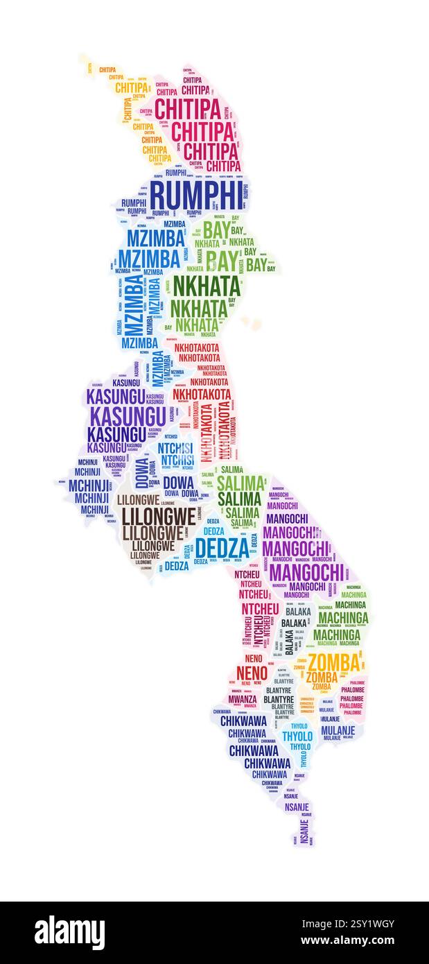 Malawi region word cloud. Country shape design. Malawi colored ...