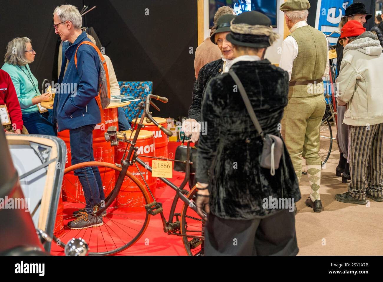 Vintage gathering at a retro market showcasing classic bicycles and ...