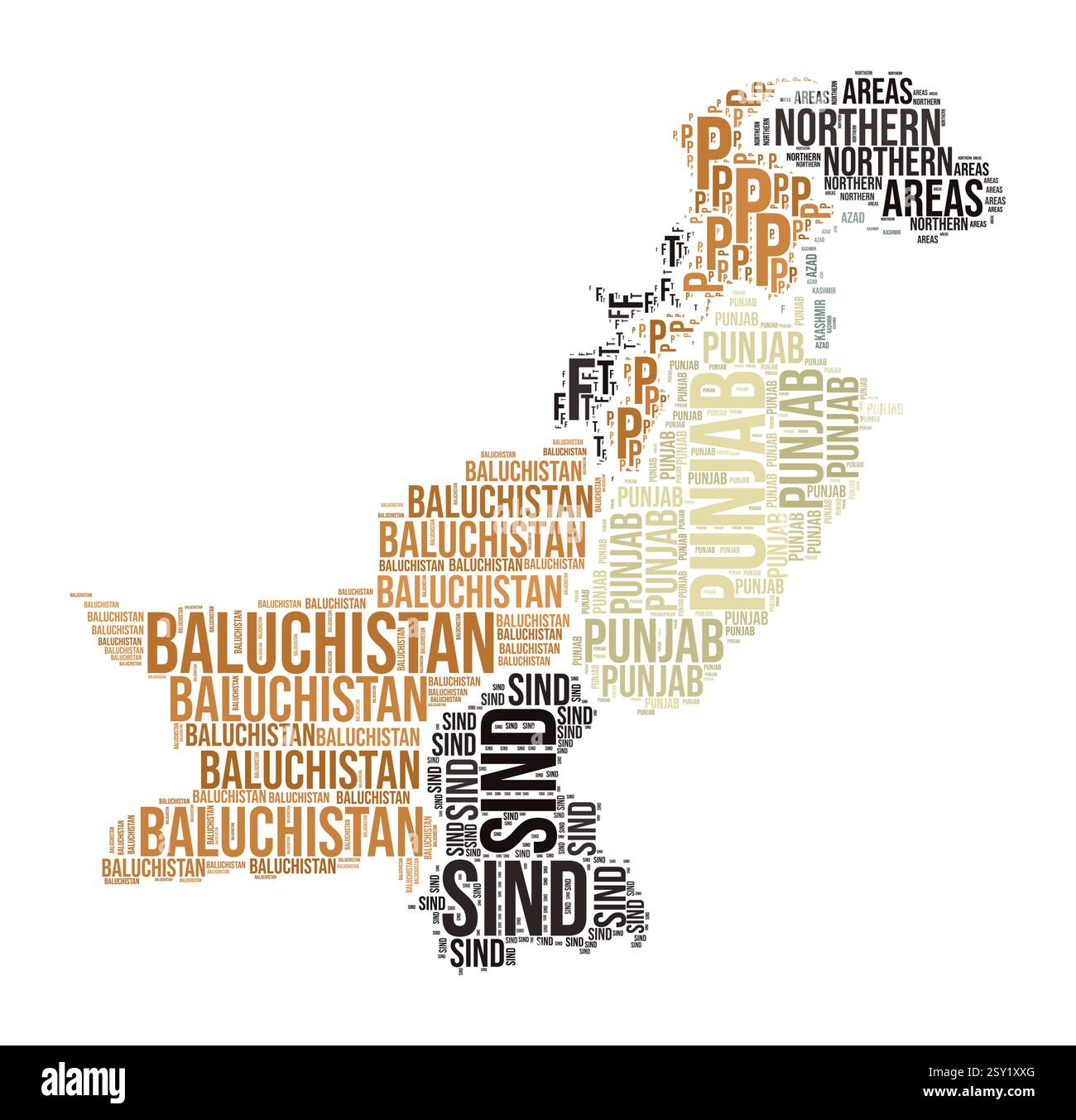 Pakistan Word Cloud. Country shape with region division. Pakistan ...