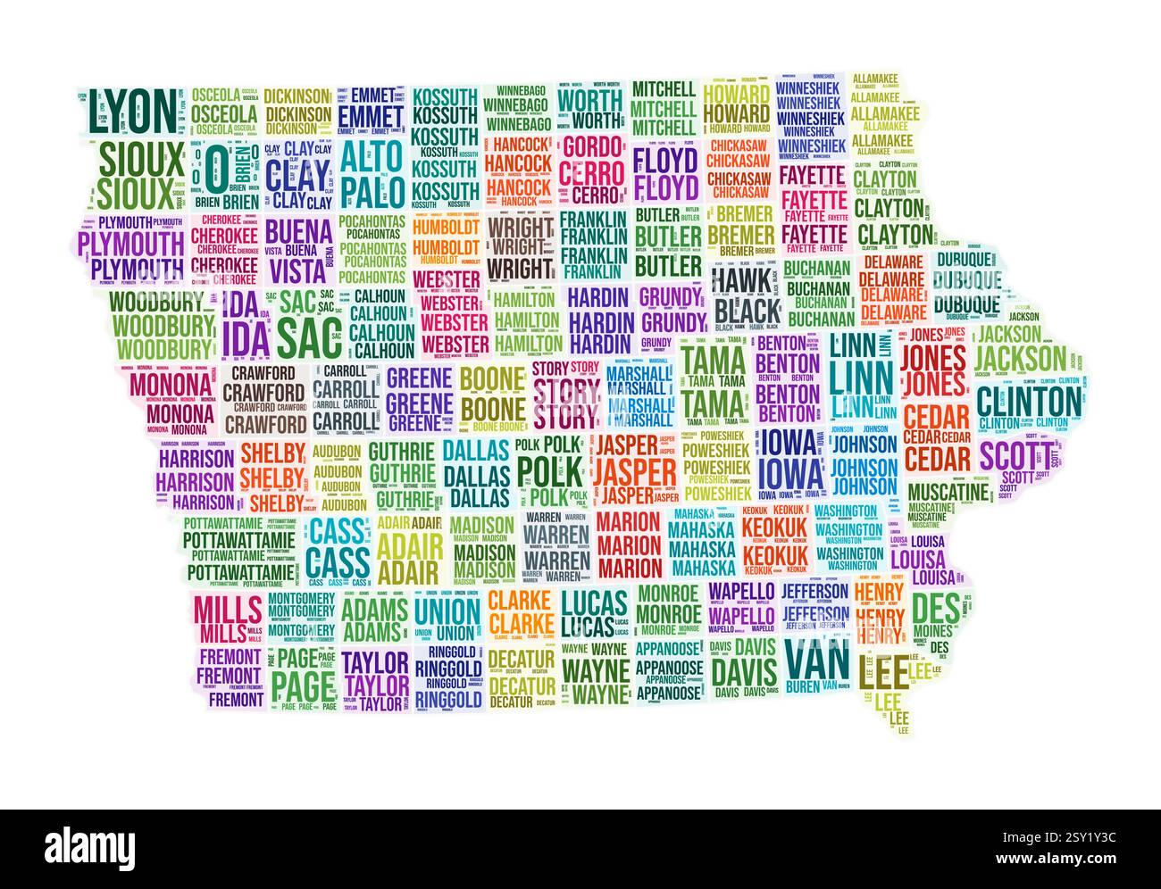 Iowa county word cloud. State shape design. Iowa colored illustration ...
