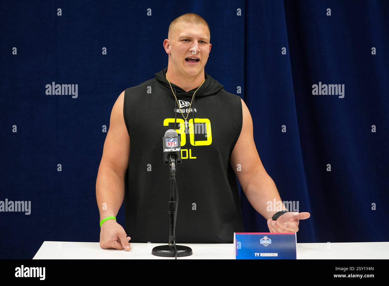 Nebraska defensive lineman Ty Robinson speaks during a press conference ...