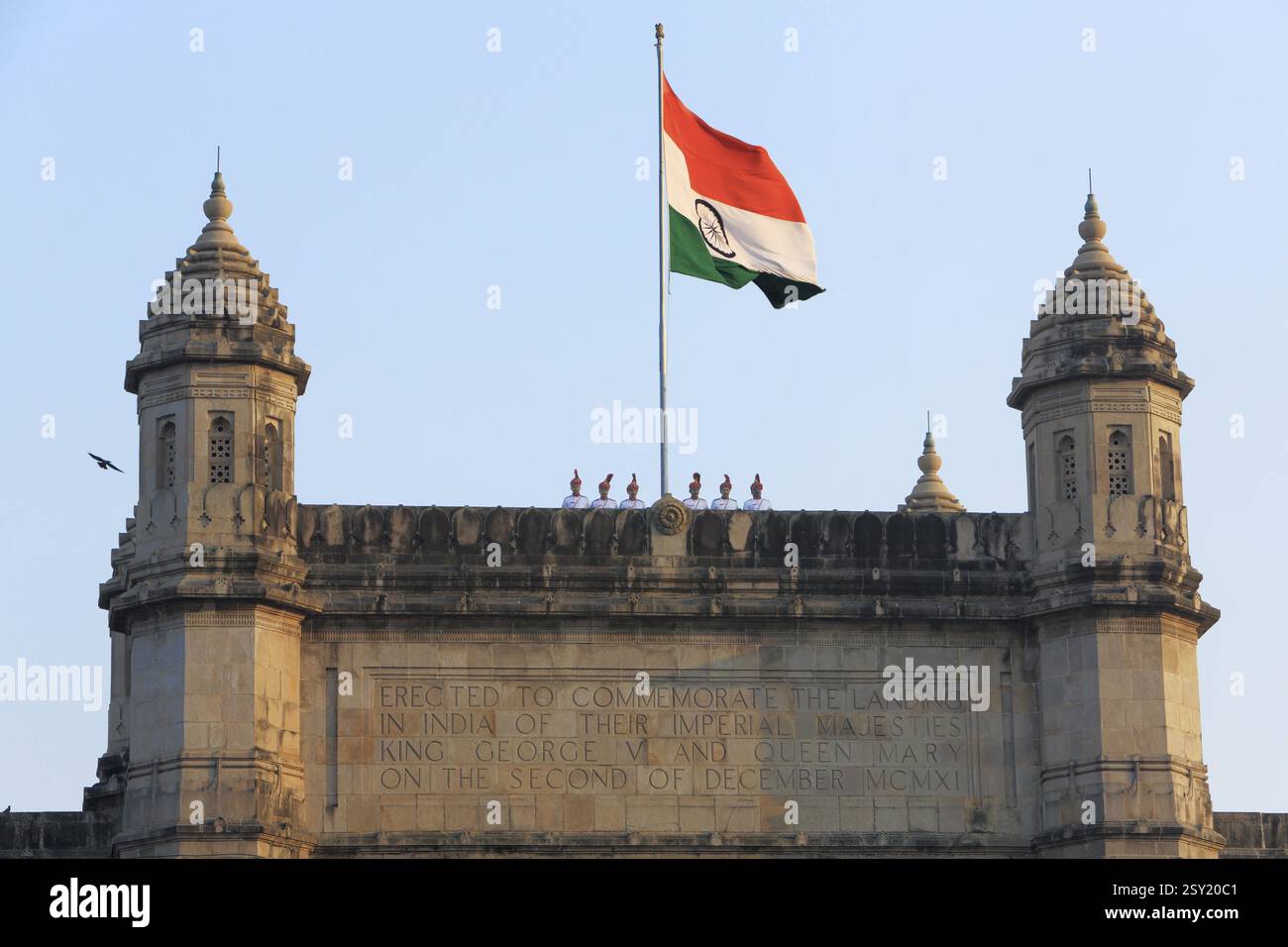 National flag on gateway of india top, mumbai, maharashtra, india, asia ...