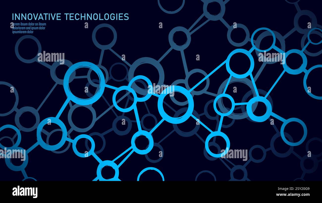 Abstract Molecular Structure Network Interconnected Circular Nodes