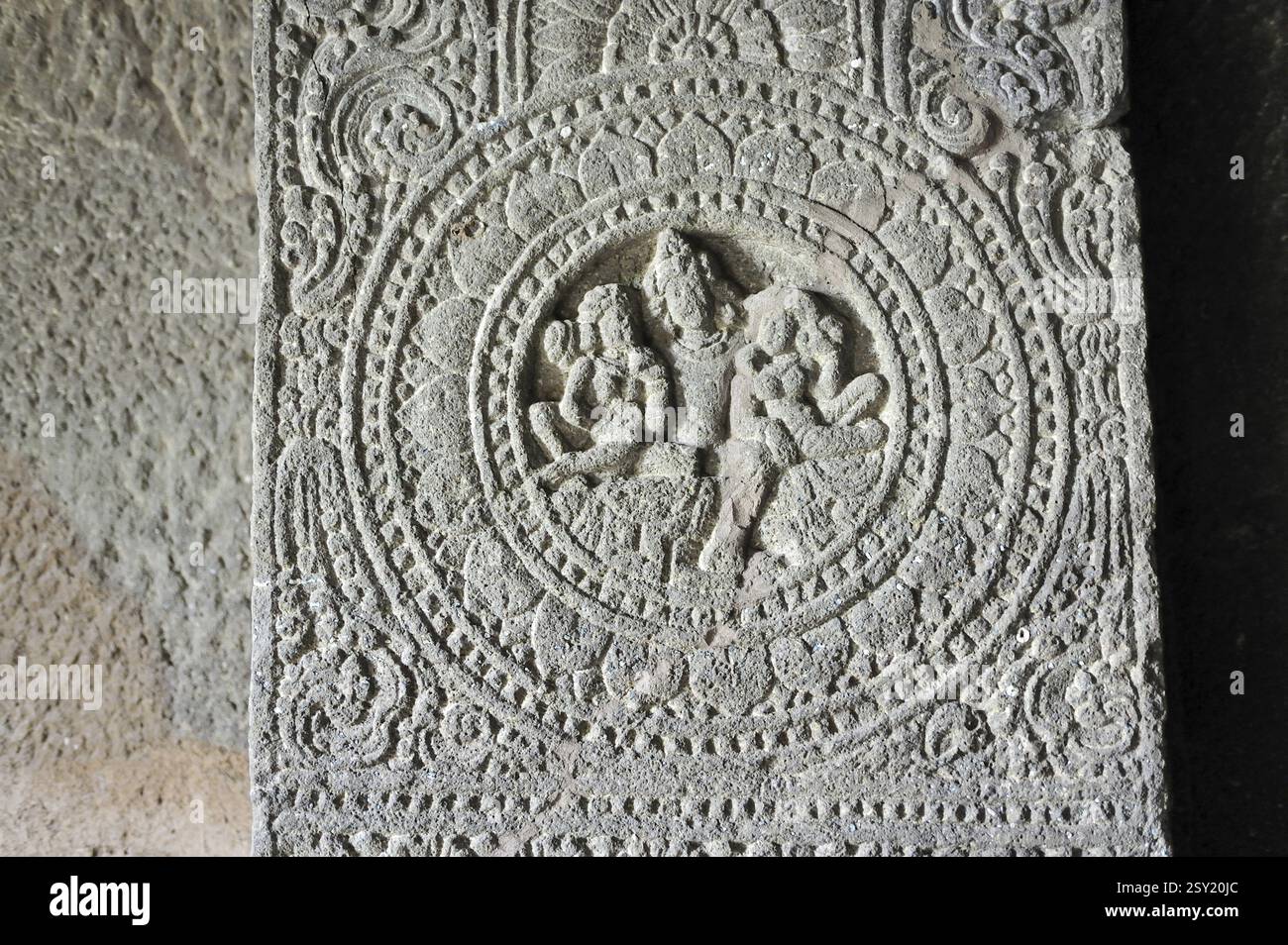 Carved on stone pillar ellora caves of aurangabad maharashtra india ...