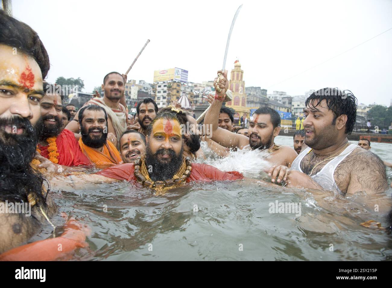 Shri swami rajendra das ji maharaj taking holy dip, Nasik, maharashtra ...