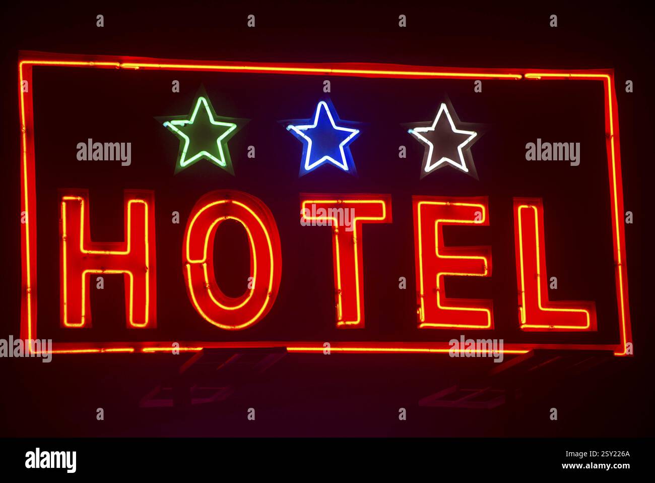 Illuminated neon sign of hotel, delhi, india, asia Stock Photo - Alamy