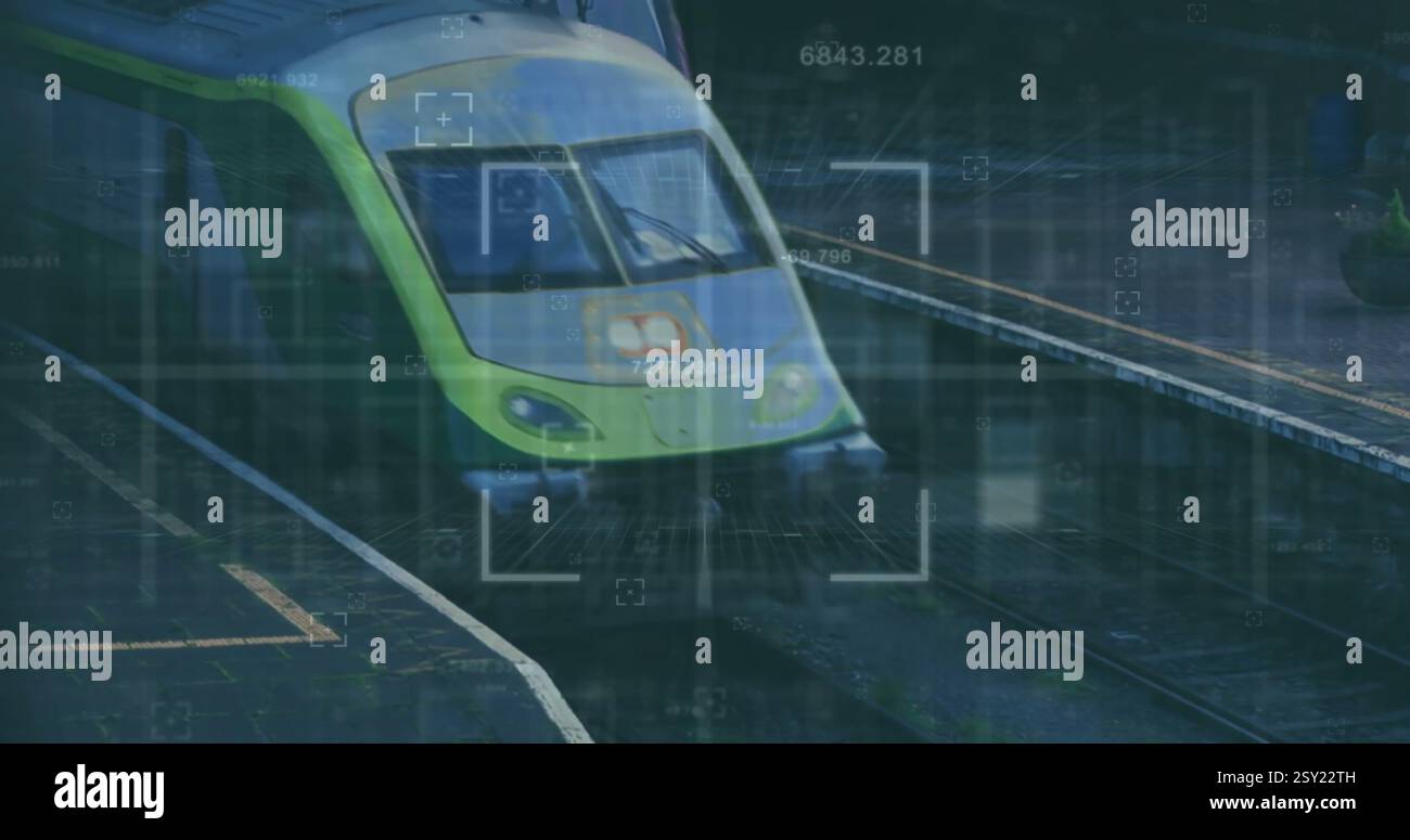 Image of data processing and scope scanning over train station Stock ...