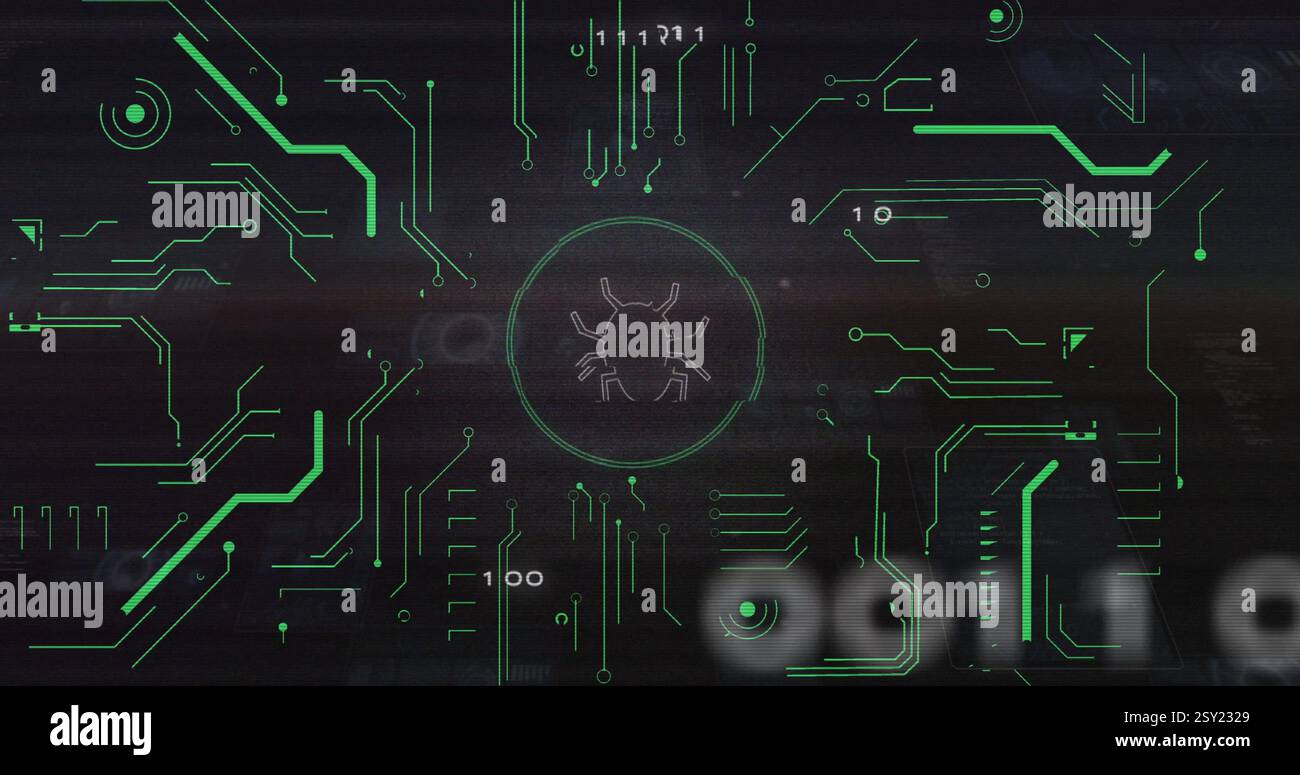 Image of data processing over bug icon Stock Photo - Alamy