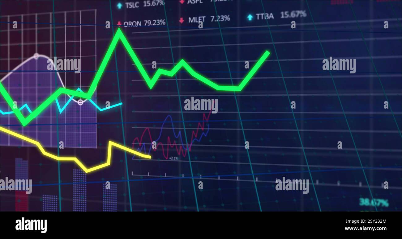Stock market graph and data points image over financial trading chart ...