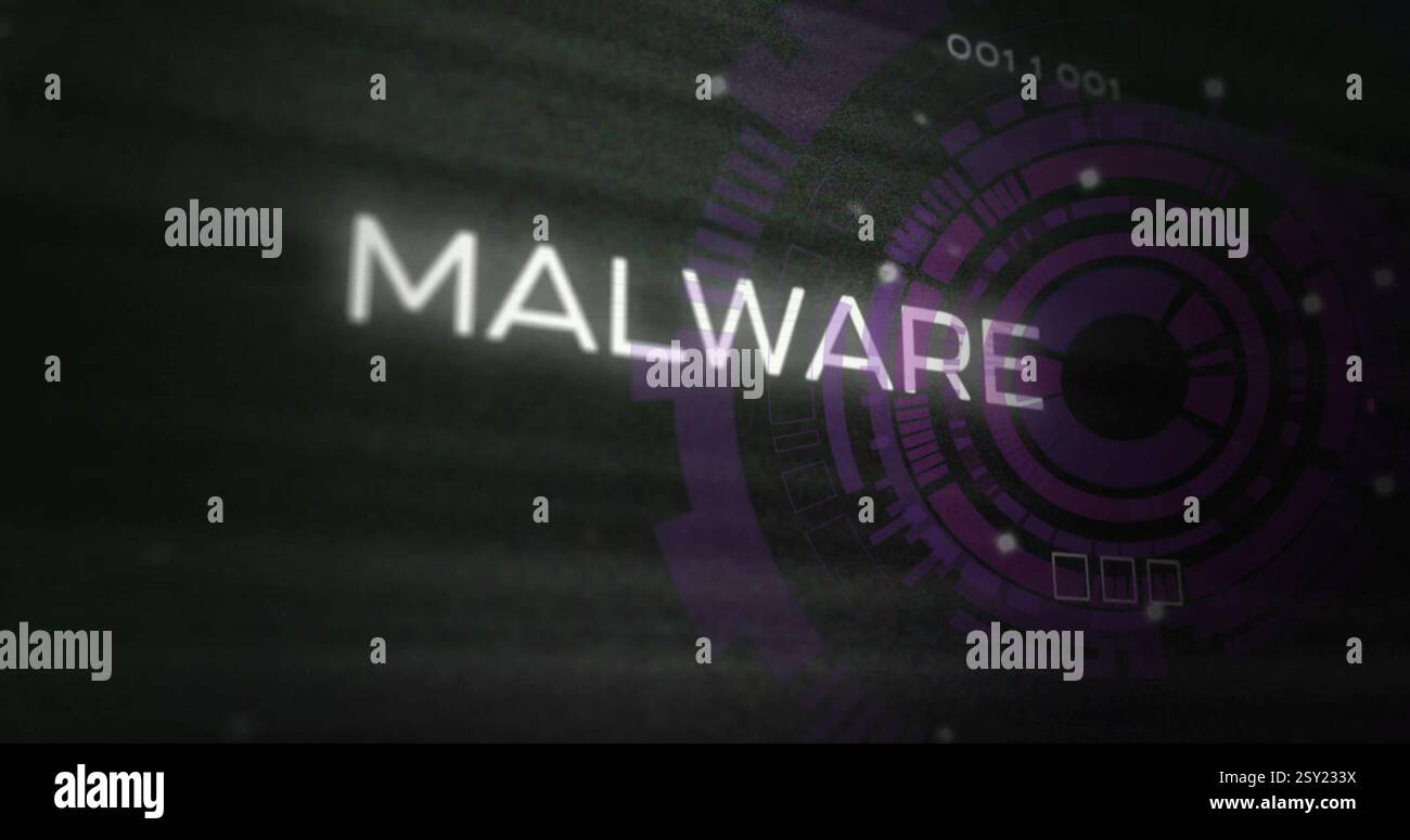 Image of malware text and scope scanning over data processing Stock Photo - Alamy