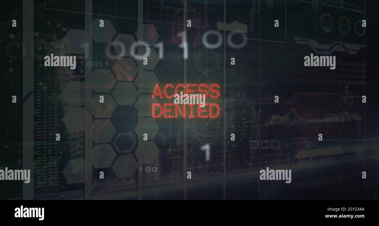 Image of data processing over access denied text Stock Photo - Alamy