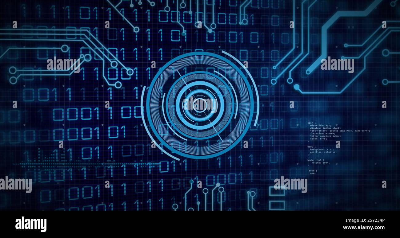 Image of scope scanning over data processing Stock Photo - Alamy
