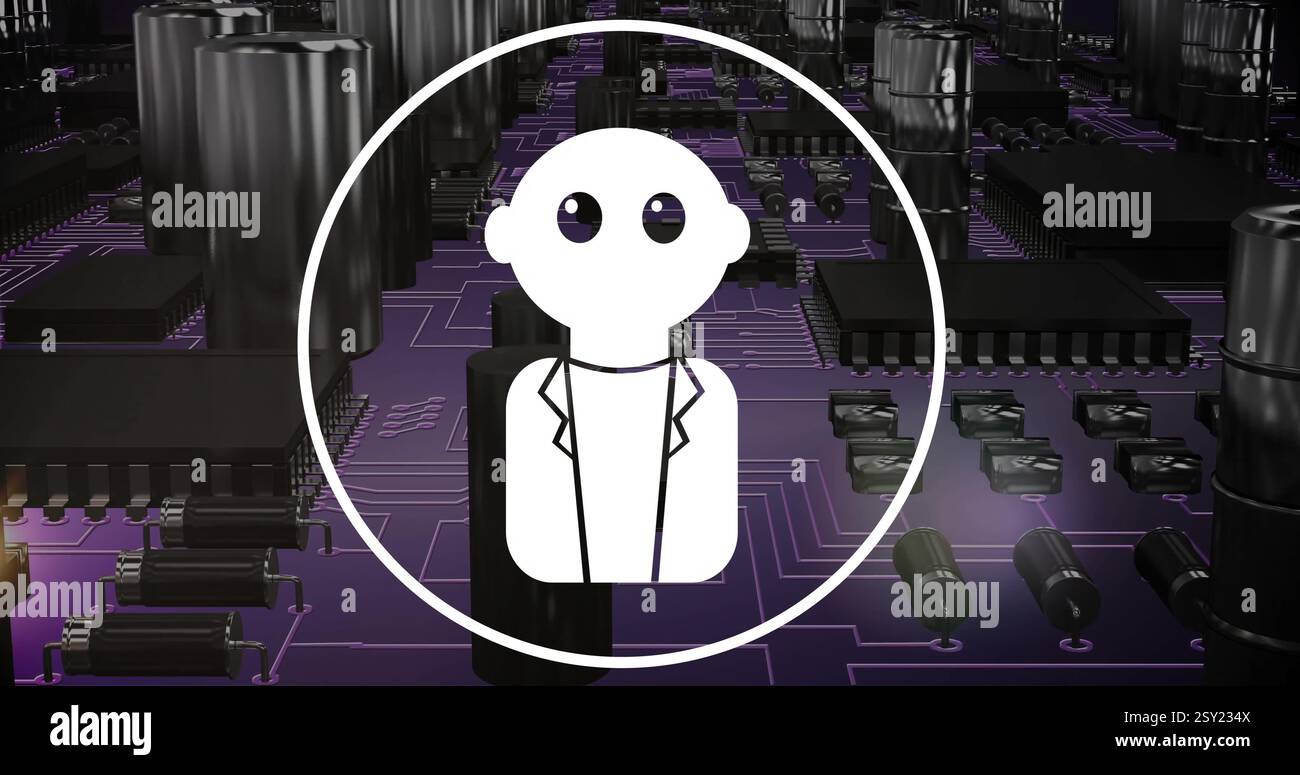 Image of digital data processing and ai chatbot icon over circuit board Stock Photo - Alamy